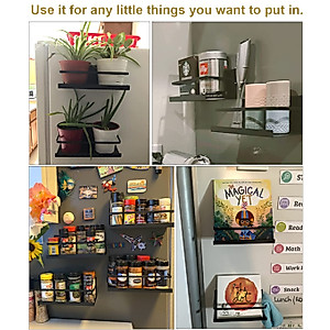 Derkniel 2 Pack Magnetic Spice Rack Organizer for Refrigerator, Magnet Fridge Spice Shelf with Strong Magnet Back for Holding Seasoning, Jars, Bottles, Cans, Beverages (Black)