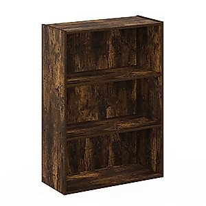 Furinno Pasir 3-Tier Open Shelf Bookcase, Amber Pine & Simplistic Set of 2 End Table, 2-Pack, Amber Pine/Black