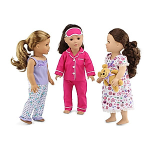 Emily Rose 18-inch Doll Clothes Pajamas PJs Sleep Set, with Teddy Bear - 7 PC Value Bundle | Compatible with 18" inch American Girl Dolls