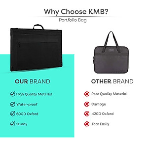 Light Weight Art Portfolio Tote Bag, Portfolio Folder for Artwork, Art, Nylon Art Bags for Supplies, Black Art Organizer, 24 x 36, Adjustable Shoulder & Hand Strap