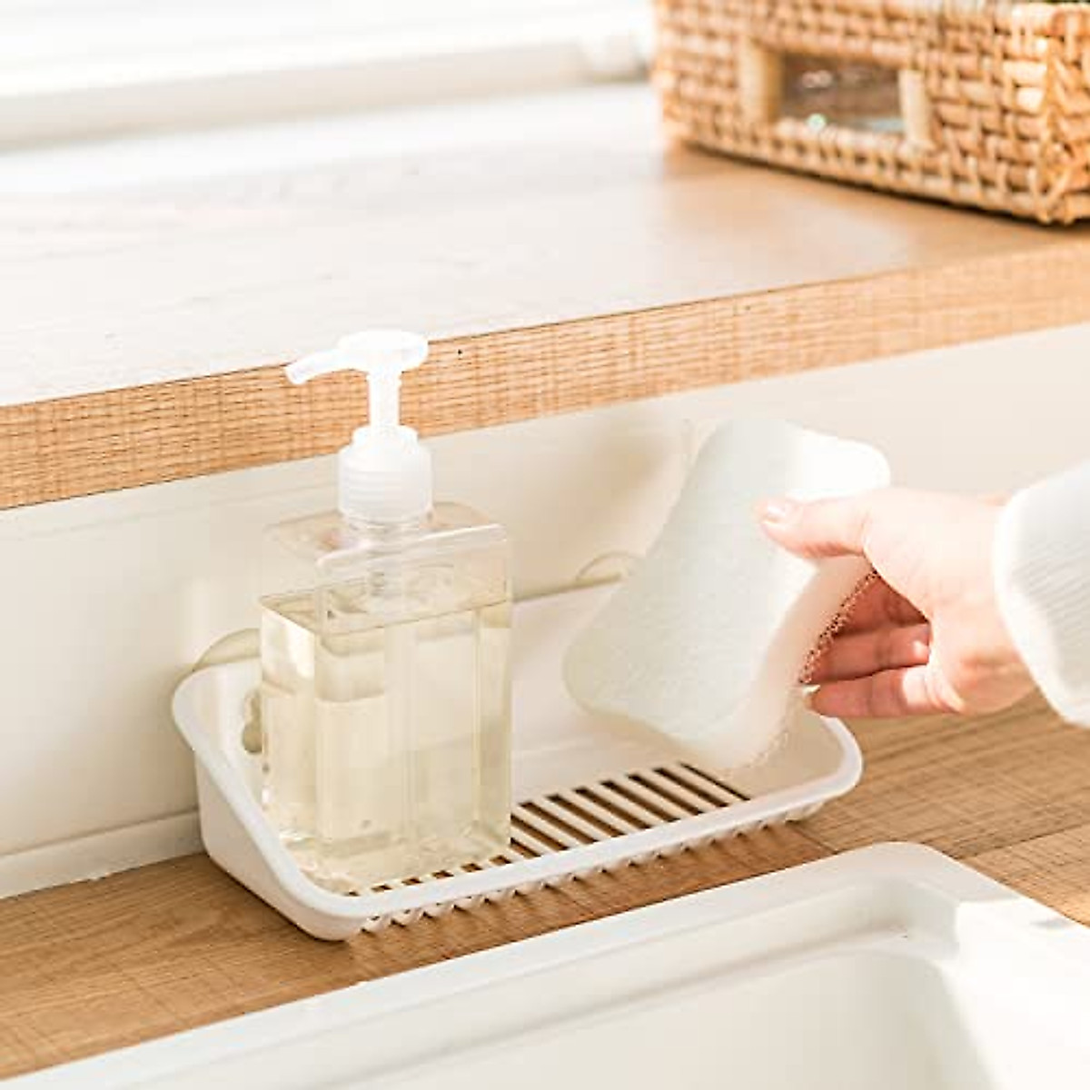 carrotez Sink Caddy Organizer, Sponge Holder, Suction Holder for Sponges, Soap, Scrubbers, Rust Resistant, Kitchen, Bathroom