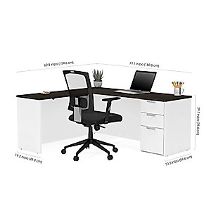 Bestar Pro-Concept Plus L-Shaped Desk with Pedestal, White & Deep Grey