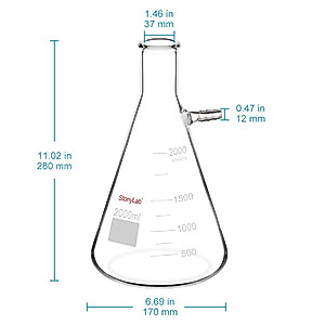 StonyLab Borosilicate Glass Filtering Flask, Bolt Neck with Tubulation (2 Pack) (2000ml)