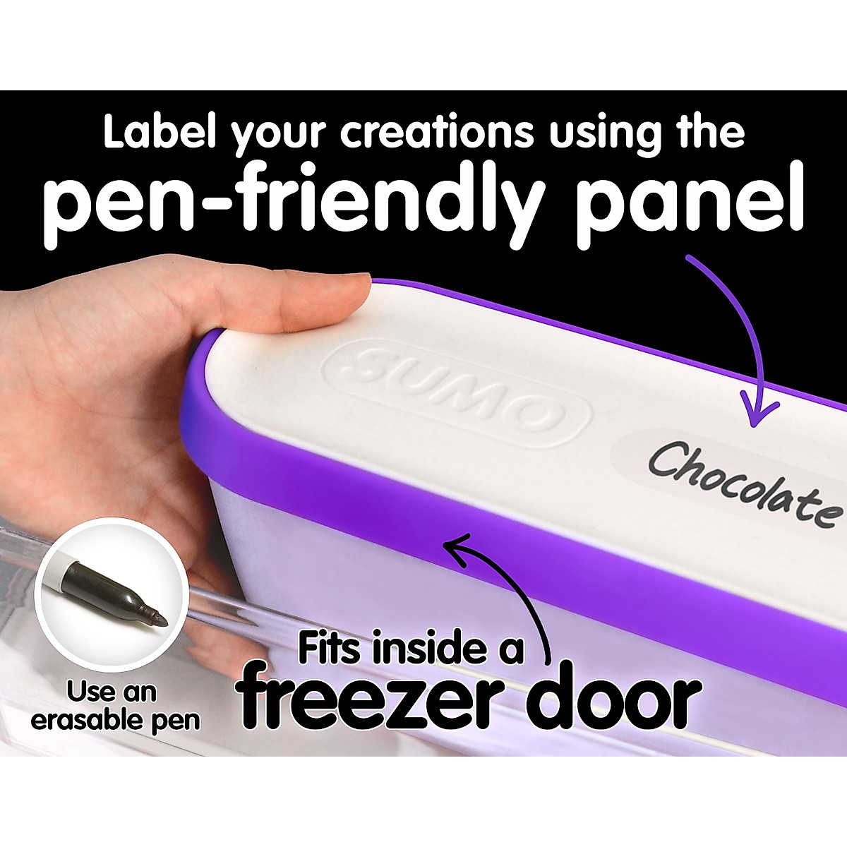 SUMO Ice Cream Containers with Lids for Homemade Ice Cream - 1.5 Quart per Container, Reusable Ice Cream Containers for Freezer Storage, Set of 2 Tubs, Purple