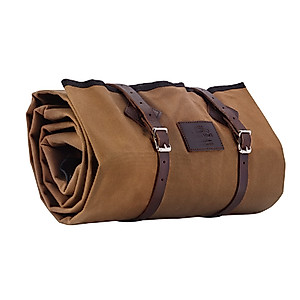 1844 Helko Werk Handmade Waxed Canvas Cowboy Bedroll - Camping Bed Roll with Leather Straps and Zipper - Waterproof Waxed Canvas Portable Bed Outdoor Camping (Bedroll Field Tan) #F8761FT