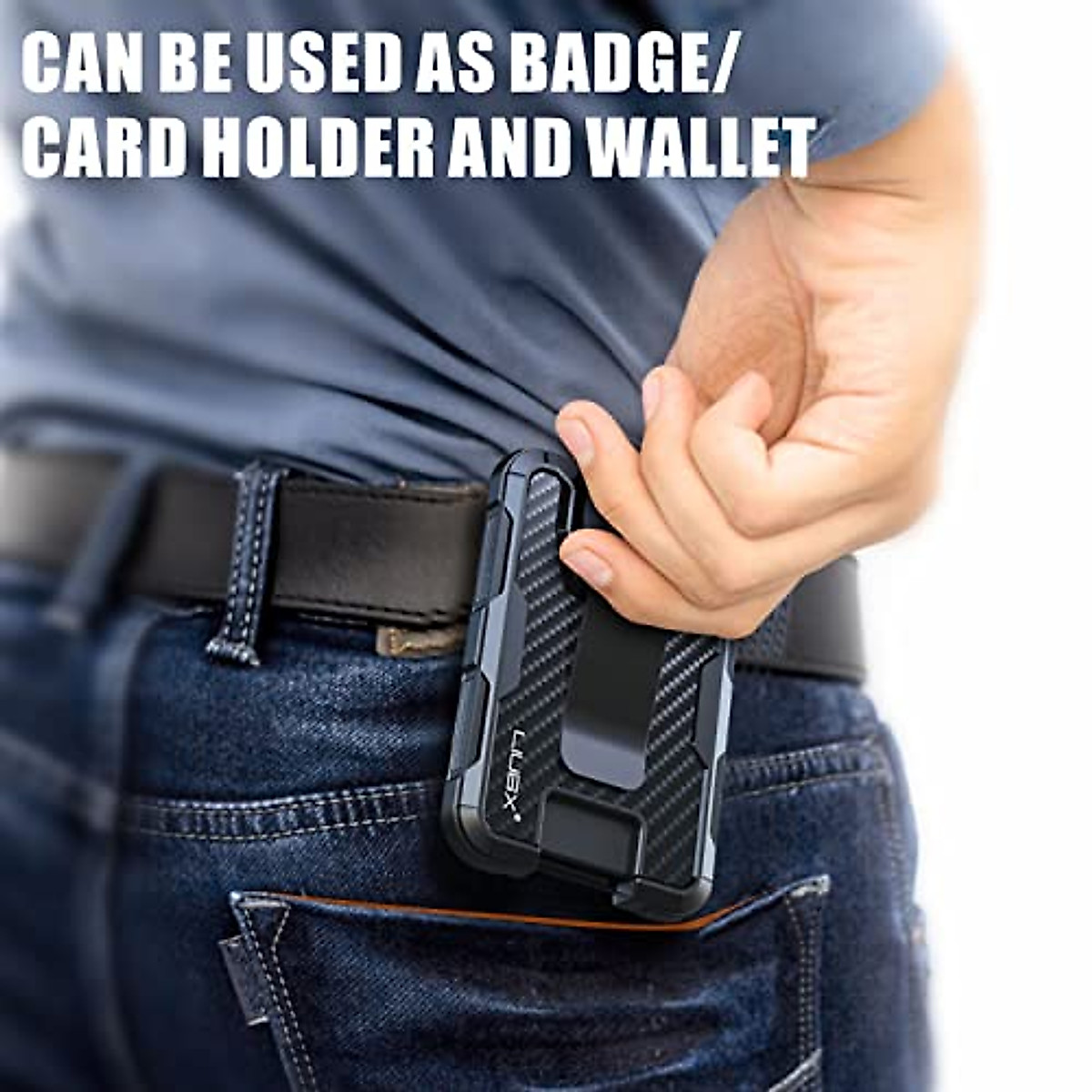 LIUGX Carbon Fiber Card Holder /Badge Holder / Portable Wallet with Metal Clip -Rugged ID Credit Card Holder (Holds 1 to 4 Cards) for Office Police Worker Outdoor