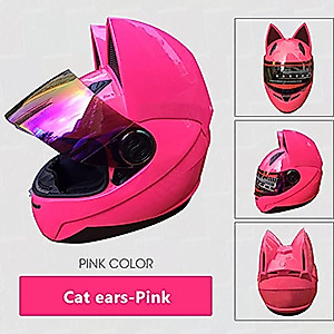 DCLINA Cat Ears for Women Helmet Personalized Girl Electric Motorcycle Full Face Helmet, Men Street Knight Racing Shaped Motorbike Helmet ATV Crash Scooter Flip Up Visors Helmets DOT Certified
