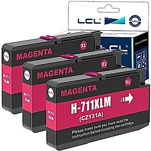 LCL Compatible Ink Cartridge Pigment Replacement for HP 711XL 711 XL CZ131A CZ1354A Designjet T120 24 T120 610 T520 24 T520 36 T520 610 T520 914 T125 24 (3-Pack Magenta)