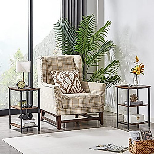 VECELO End Side Table with Storage Shelf, Industrial Night Stand, 3-Tier Small Nightstand for Living Room, Bedroom, 1 Pack, Brown