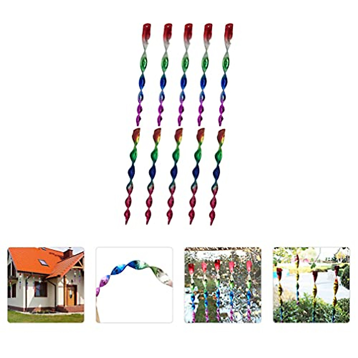 YARDWE 10pcs Bird Rods Gradient Colored Wind Hanging Reflective Scare Spiral Rods Keep Birds Away from Garden House Farm