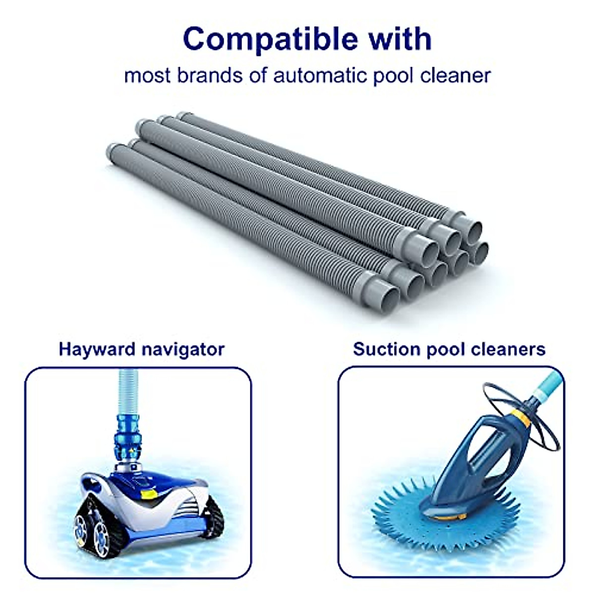 Poolvio Professional Swimming Pool Vacuum Cleaner Hose -1.5” 8 Piece Hoses for Pool Vacuum Extension/Replacement - Compatible with all Major Automatic Swimming Pool Cleaners