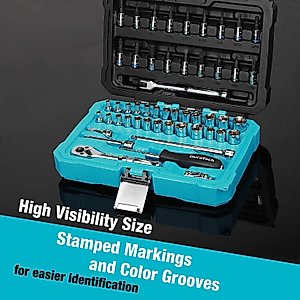DURATECH 1/4" Socket Set, 51 Piece Tool Set Including Standard(SAE) and Metric Sockets, Bit Sockets, Ratchet and Universal Joint