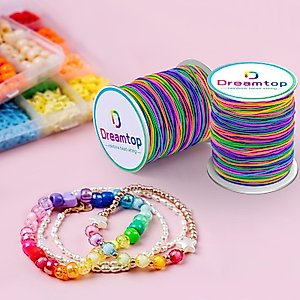 Dreamtop 1mm Stretchy Bracelet String, 100 Meters Rainbow Bead String Elastic String for Bracelet, Pony Bead String Elastic Cord for Jewelry Bracelet Making, Necklace String and Crafts, 109 Yard