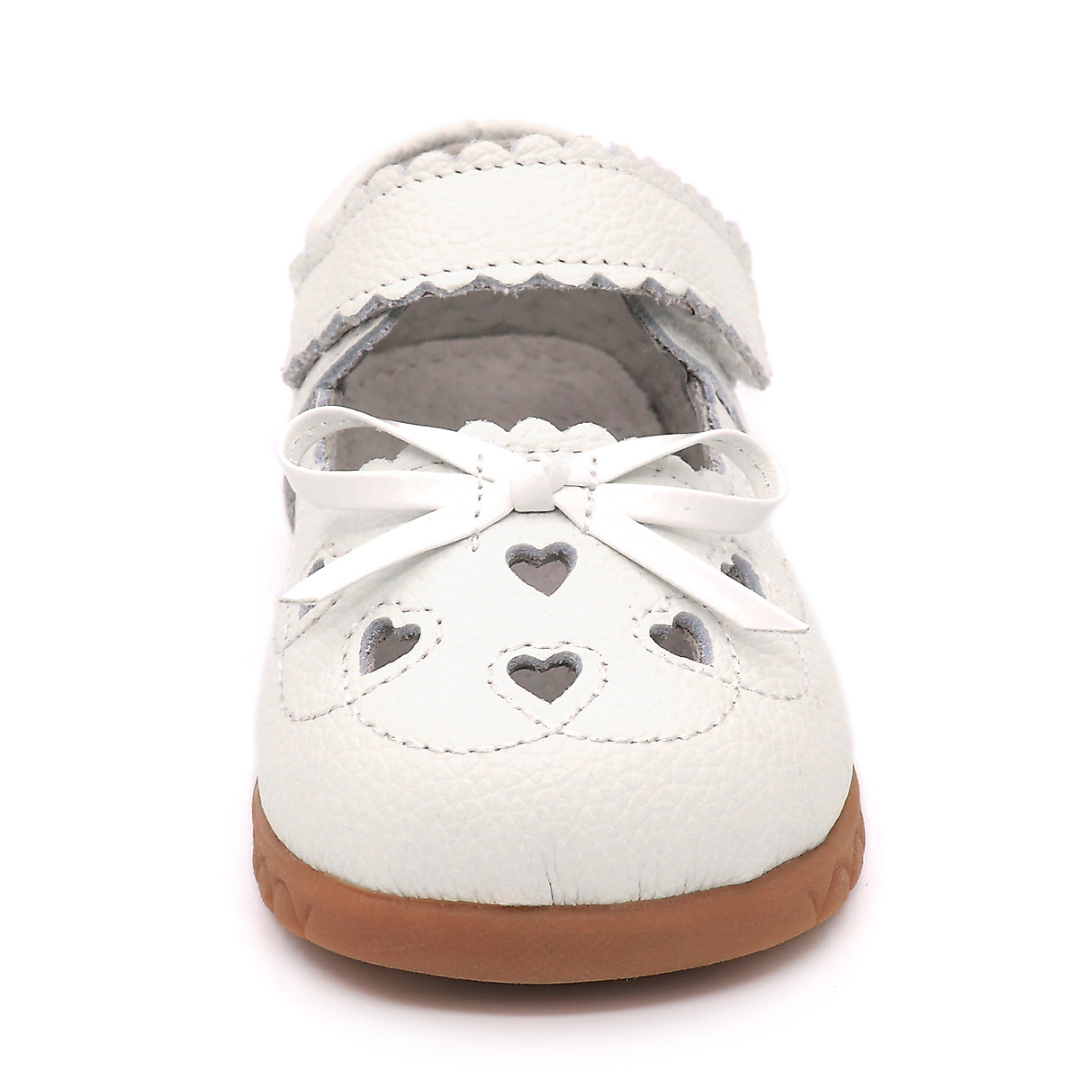 Femizee Girls Leather Bows Design Soft Round Toe Princess Dress Mary Jane Flat Shoes,White CN20