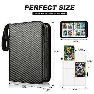 400 Pockets PACKAPRO Trading Cards Binder -Zipper Sports Cards Collector with Removable Sleeves - Card Binders Album Folder Holder for TCG Yugioh Cards Binder Boys Girls Gifts - Metal Grey