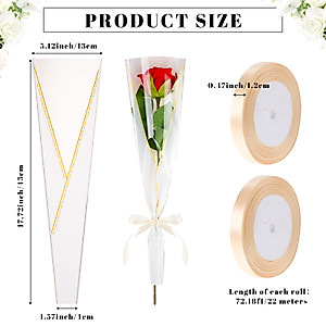 150 Pcs Single Rose Packaging Bags Flower Bouquet Wrapping Bags Bulk Single Rose Sleeve Single Flower Sleeves Floral Sleeve Bag with 2 Ribbon for Valentine's Day Mother's Day Wedding Supplies, White