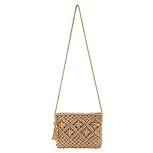 Ayliss Women's Handwoven Crossbody Handbag Summer Beach Shoulder Handbag Cotton Crochet Woven Handmade Purse Bag Tassel (Khaki)