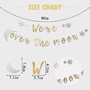 MUWEOL We’Re Over The Moon Banner - Over The Moon Baby Shower Decoration,Gender Reveal Wall Hanging Banner,Golden Glitter Party Wall Decoration (moon banner golden)