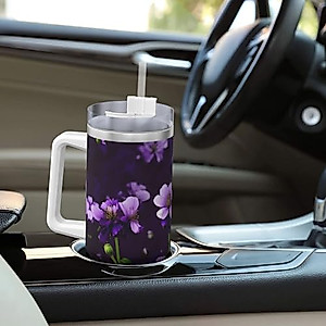 HULIBIN Blooming Purple Flowers Print Double Deck Stainless Steel Travel Coffee Cup With Lid 40 Oz Ice Bully Cup