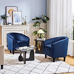 Yaheetech Velvet Club Chair, Modern Tufted Accent Chair with Armrest, Upholstered Barrel Chair with Solid Legs for Living Room/Bedroom/Study/Waiting Room, Navy Blue