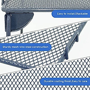 Neudeco Stackable Cabinet Shelf Organizer - 2 Pack Metal Mesh Stacking Shelves for Kitchen, Closet, Bathroom, Countertop and Cabinet -Gray