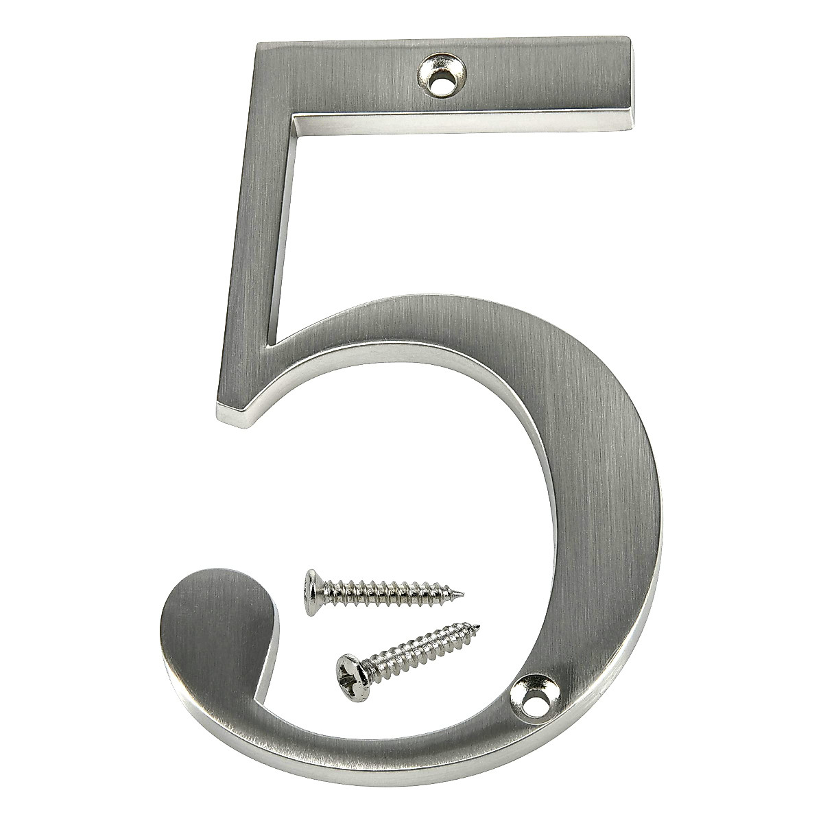 Distinctions by Hillman 843325 4-Inch Brushed Nickel Flush-Mount House Number 5, 1 Count (Pack of 1)