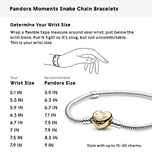 Pandora Moments Heart Clasp Snake Chain Bracelet - Two-Tone Charm Bracelet for Women - Compatible Moments Charms - Features Shine & Sterling Silver - Gift for Her - 7.5"