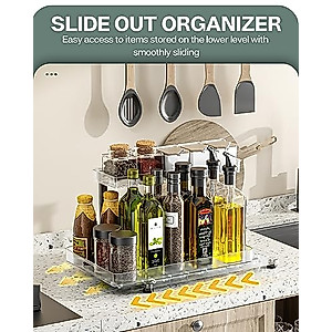 Under Sink Organizer and Storage, 2 Tier Sliding Under Sink Shelf, L Shaped Pull Out Cabinet Basket Organizer, Multi-Purpose Slide Out Organizer Rack for Bathroom, Kitchen, 2 Pack, Clear
