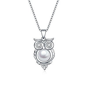 YFN Owl Gifts Sterling Silver Owl necklace Owl Pearl Pendant for Women Jewelry Gifts