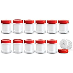 ljdeals 1 oz Plastic Spice Jars w/Caps and Sifters for Herbs, Spices, Powders, Spice Bottles Great For Travel, Camping, Kitchen, Restaurant and more, Made in USA, Pack of 12