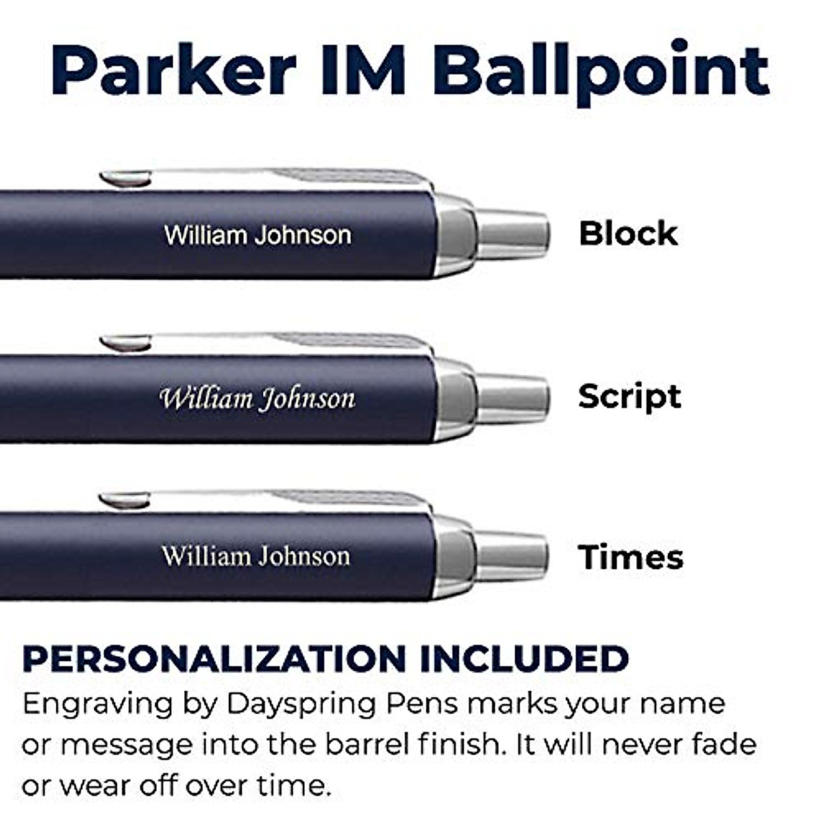 Dayspring Pens Parker Pen | Engraved/Personalized Parker IM Ballpoint Gift Pen - Matte Blue in Premium Pen Case. Fast One Day Personalized Engraving