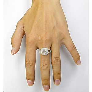 ZLAEBL 1.9ct Cushion Halo Moissanite Engagement Wedding Ring Platinum Plated Silver Rings for Women,7