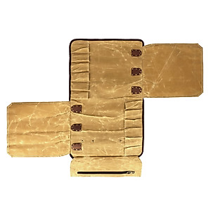 TOURBON Waxed Canvas Chef Knife Set Holder with 23 Slots and Zipper Pouch, Knives Roll Storage Bag with Removable Shoulder Strap and Leather Handle Strap