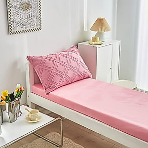 4 Pieces Tufted Toddler Bedding Set Solid Pink Jacquard Tufts, Soft and Embroidery Shabby Chic Boho Bohemian Design for Baby Girls, Includes Comforter, Flat Sheet, Fitted Sheet and Pillowcase