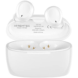 XTREMTEC True Wireless Earbuds Bluetooth Earbuds Noise Cancelling Bluetooth Headphones for iPhone/Android Small Earbuds with Mic Waterproof Cordless in-Ear Earphones Deep Bass Sound Headsets (White)