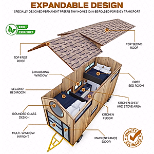Portable Wooden House - Mobile Tiny Home Cabin with Modern Design, Eco-Friendly Materials, Un-Furnished - Ideal for Off-Grid Living, Vacation Homes, and Guest Houses