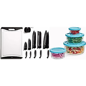 EatNeat 12 Piece Kitchen Knife Set 4 pc Round Glass Food Storage Containers With Lids
