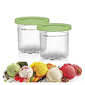 EVANEM 2/4/6PCS Creami Deluxe Pints, for Ninja Pints,16 OZ Ice Cream Pints Cup Dishwasher Safe,Leak Proof Compatible with NC299AMZ,NC300s Series Ice Cream Makers,Green-4PCS