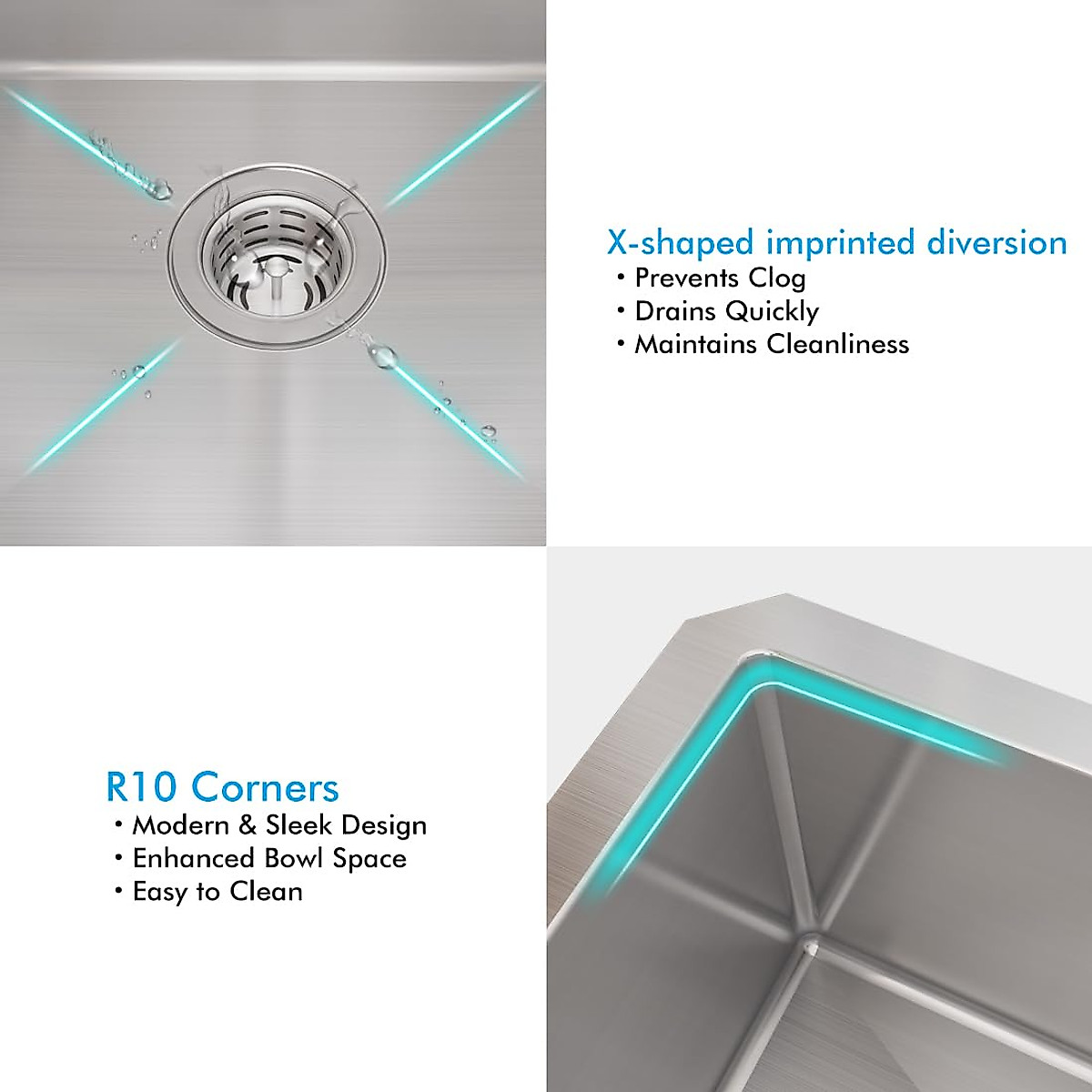 VADANIA 20-inch Kitchen Bar Sink, 20"x18"x10", Single Bowl, Undermount, 18 Gauge T304 Stainless Steel, Satin Finish, with Strainer & Bottom Grid, cUPC listed