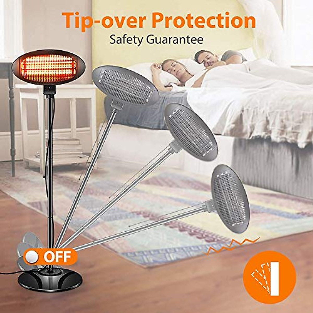 BOZOYYGH Patio Heater - Outdoor Electric Heater with Tip Over,Overheat Protection - 3 Adjustable Power Level from 500-1500W - Super Quiet Patio Heater for Patio,Courtyard,Garage Use