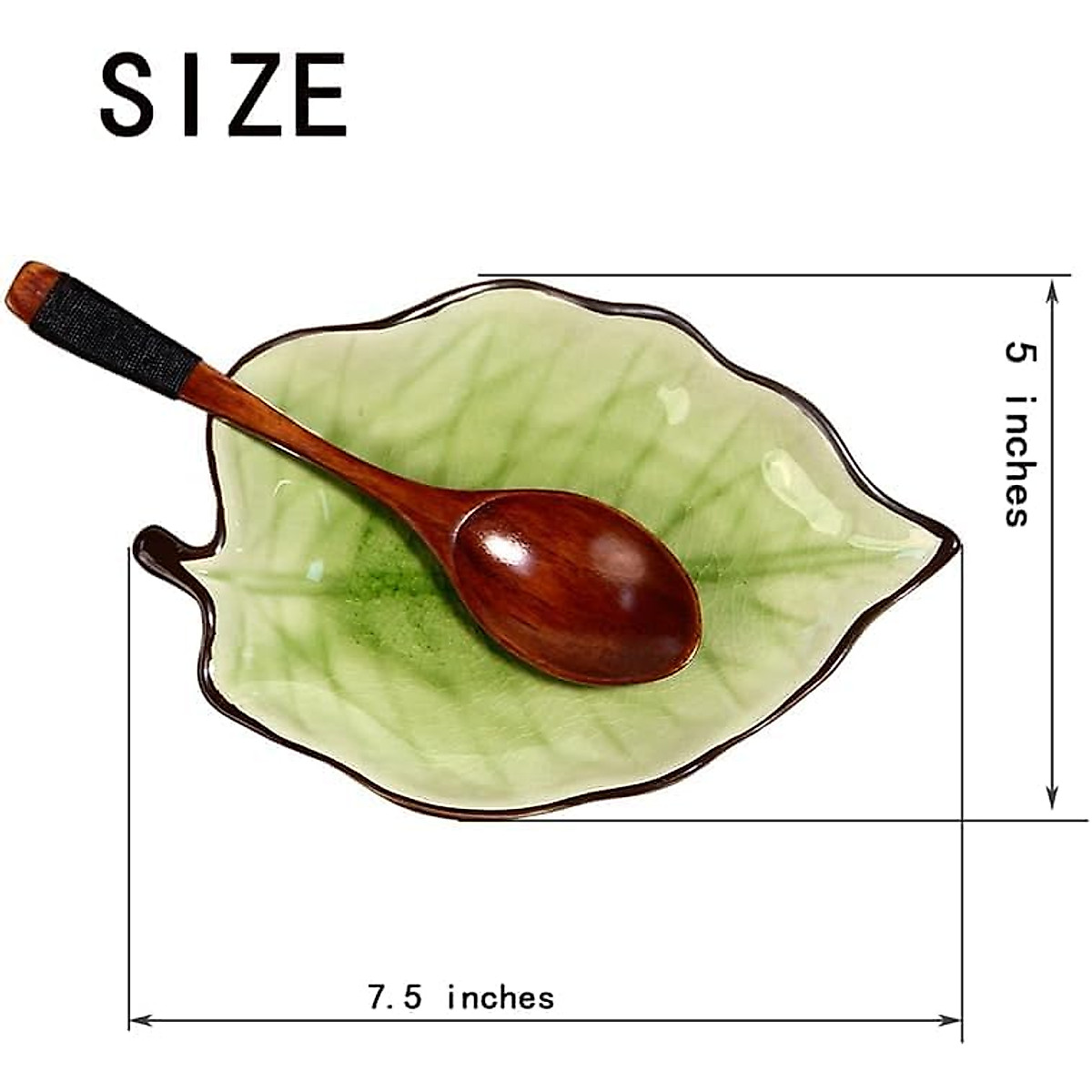 Lanxitown 2pcs Ceramic Spoon Rest Leaf Shaped Spoon Holder Coffee Spoon Rest Kitchen Spoon Rest for Modern Farmhouse Decor Spoon Holder for Kitchen Counter（No Spoon) (Green Leaf, 7.5"x5.1"x1")