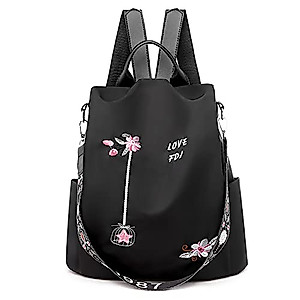 sikiwind Women Oxford Cloth Embroidery Flower Pattern Backpack Zipper School Bag