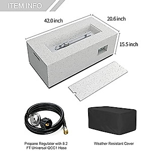 Kante 42 Inches Outdoor Propane Fire Pit Table, Rectangular Concrete Smokeless Gas Fire Pit Table for Patio Garden, 50,000 BTU Stainless Steel Burner, Waterproof Cover, Light Gray