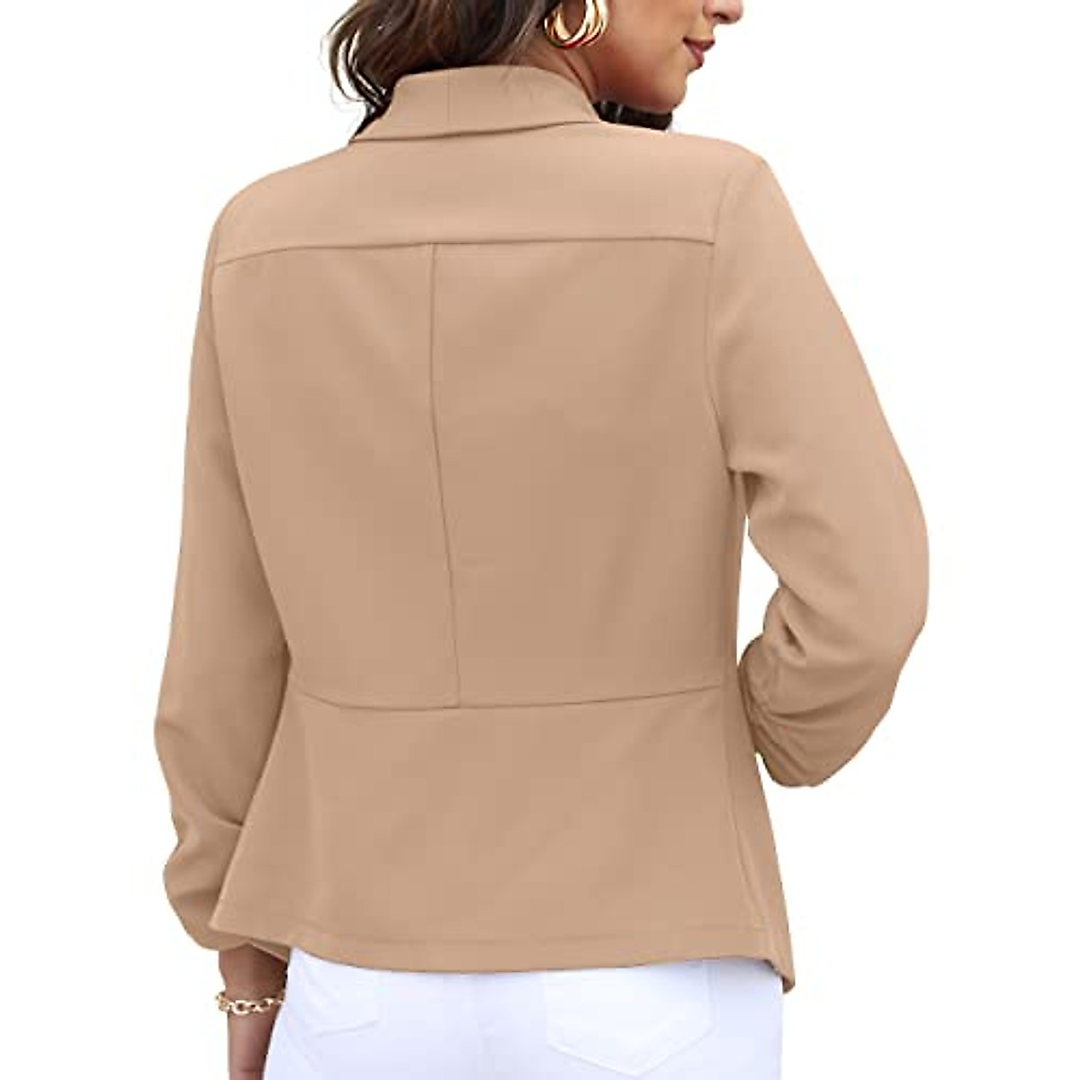 GRECERELLE Women's Office Blazer Jackets Long Sleeve Open Front Cardigan Casual Cropped Blazer Work for Women Khaki-10