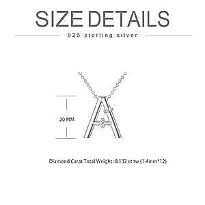 Natural Diamond Initial Necklace 14K White Gold Plated A-Z Letter R Alphabet Pendant 925 Sterling Silver Jewelry Gift for Women Wife Mom Girl (R)