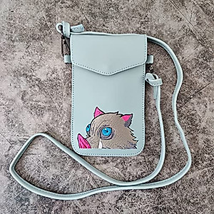 LLJIUJIU Demon Slayer Hashibira Inosuke Cell Phone Purse Small Crossbody Bag Mini Cell Phone Pouch Shoulder Bag Grey