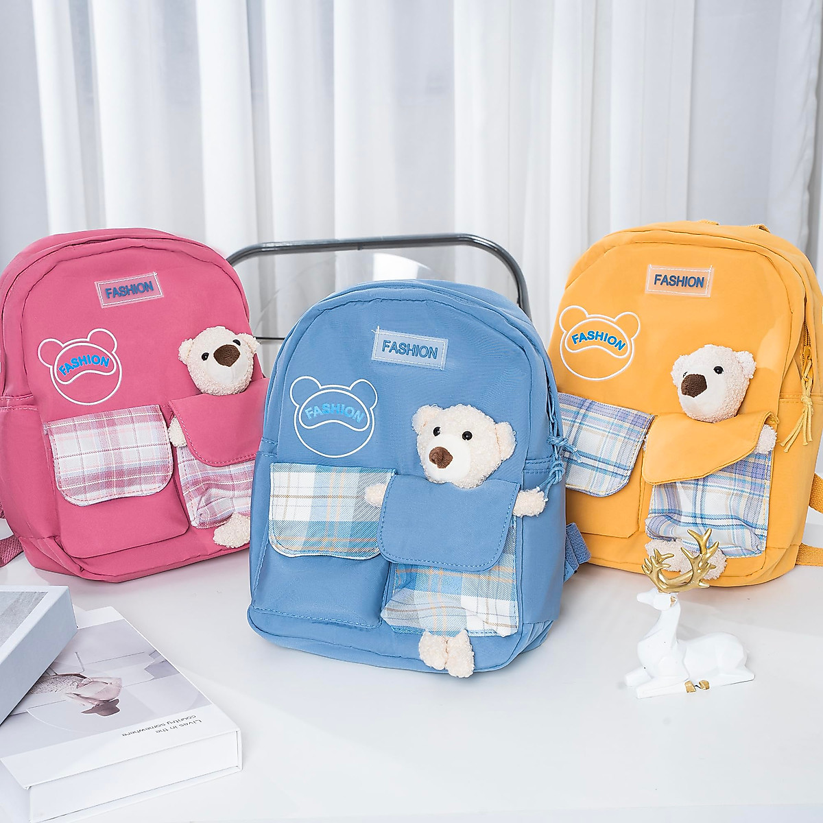 Toddler Backpack Set with Stuffed Bear and Rabbit Plush Notebook (Color May Vary) - Kids' Adventure and Memories Pack Ages 6-10 (Blue)