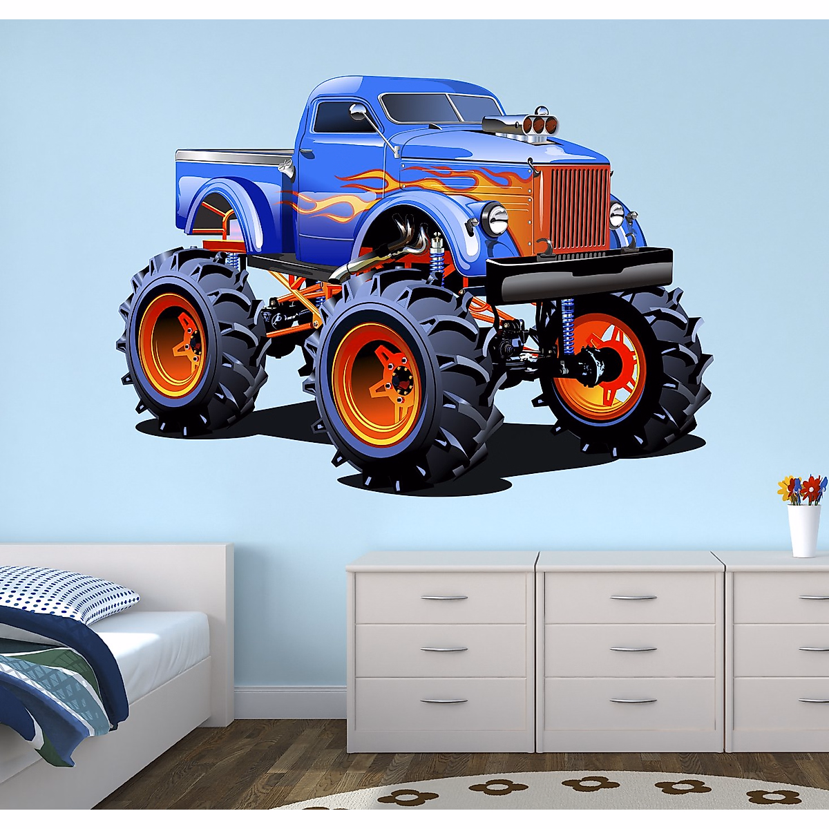Super Monster Truck Wall Decal Nursery Art Kids Bedroom Decor Vinyl Playroom Sticker Mural West Mountain WM05 (36''W x 30''H)