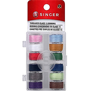 SINGER 21495 Class 15 Threaded Bobbins, Transparent, Assorted Colors, 12-Count
