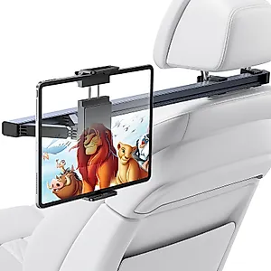 LISEN iPad Car Holder Back Seat iPad Holder for Car Tablet Mount Headrest Travel Accessories Road Trip Essentials for Kids Adults Fits All 4.7-12.9" Devices & Headrest Rod (Black)